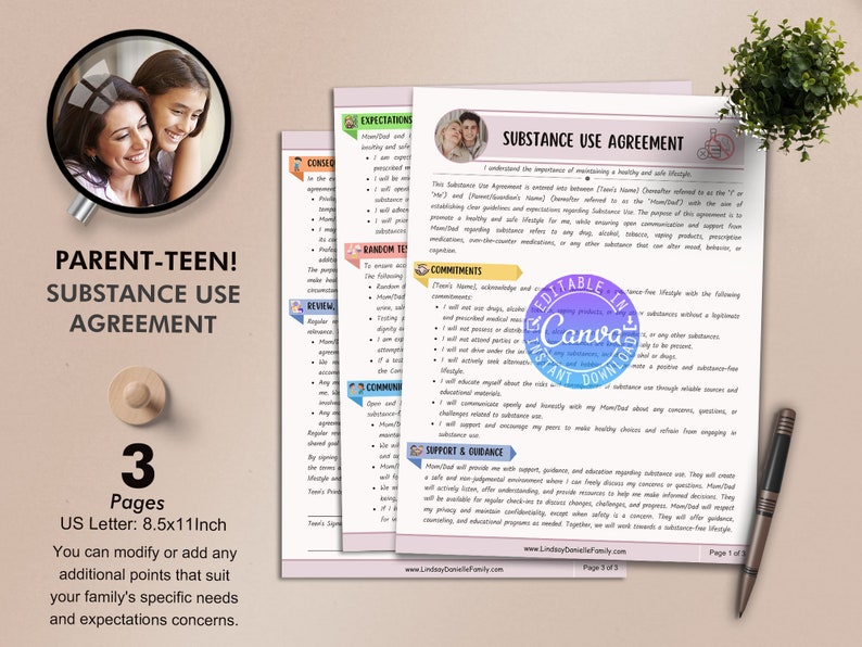Contract Template for Parenting Teens Behavior, Substance Use Agreement ...