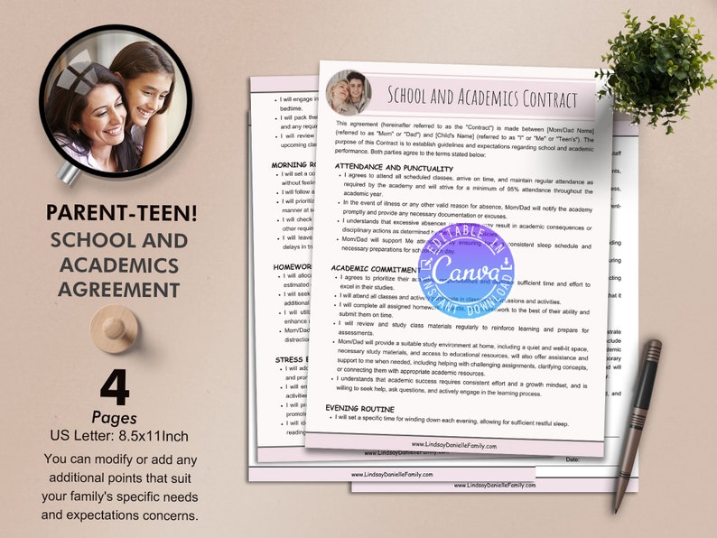 Contract Template for Parenting Teens Behavior, School and Academics ...