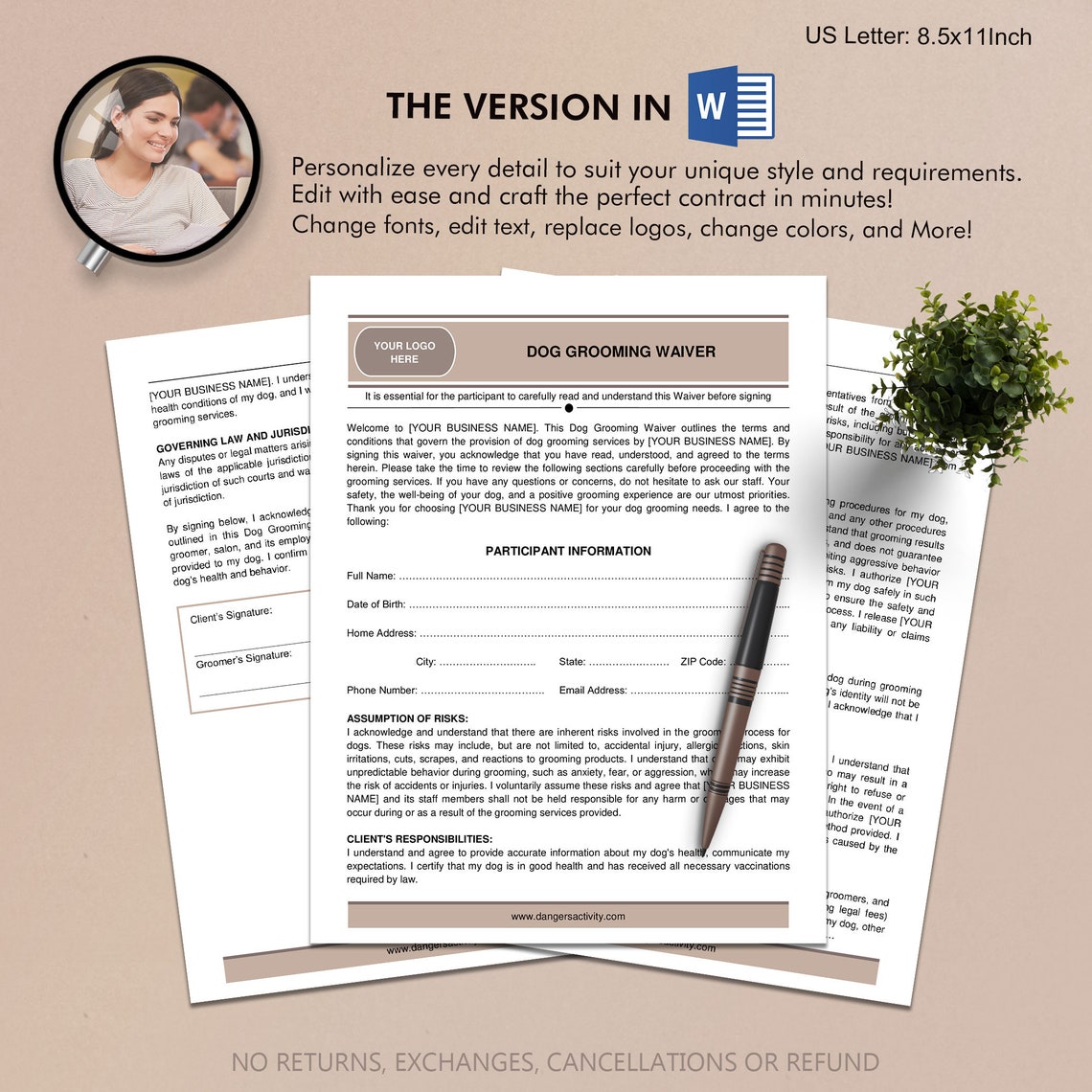 Dog Grooming Liability Waiver, Pet Release Consent Form, Editable ...