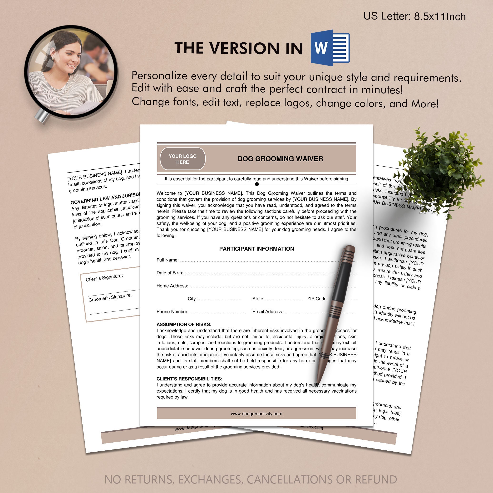 Dog Grooming Liability Waiver, Pet Release Consent Form, Editable ...