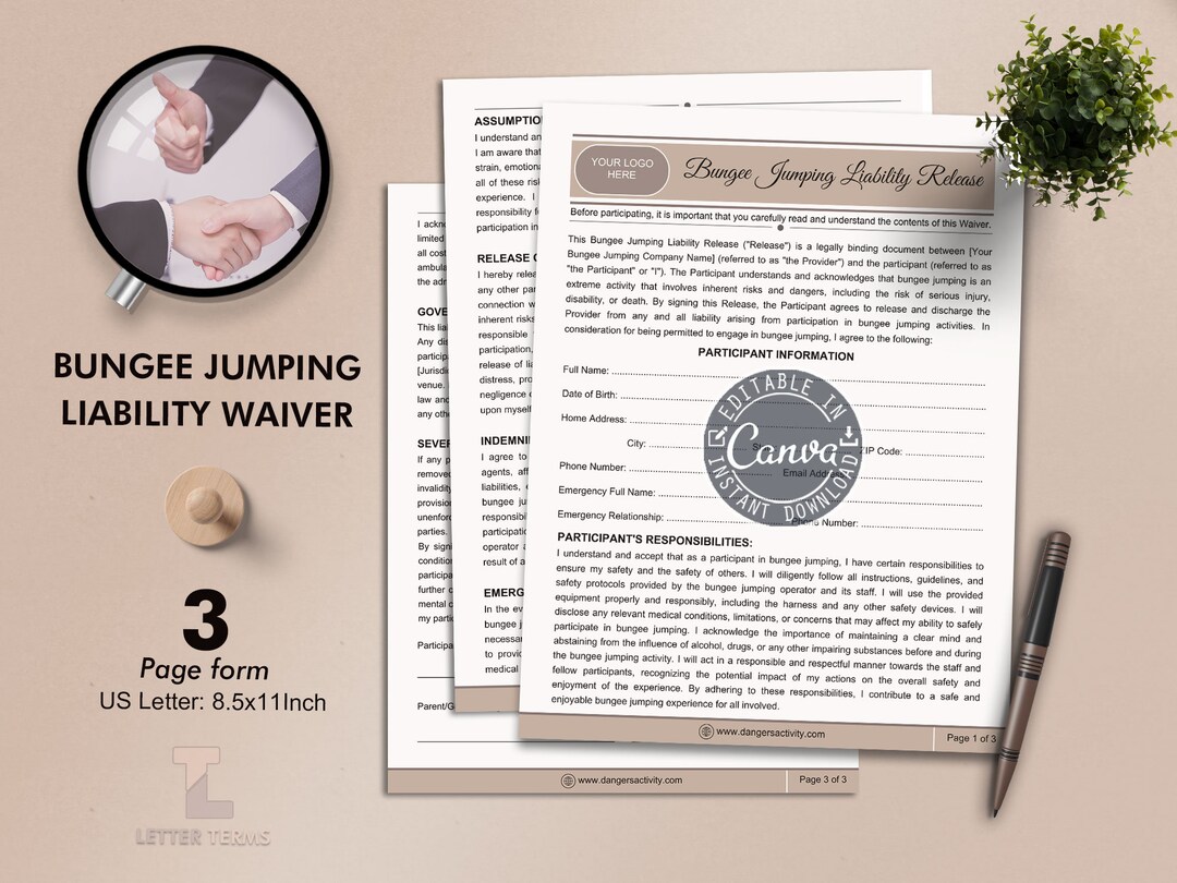Bungee Jumping Liability Release Form Liability Waiver - Etsy