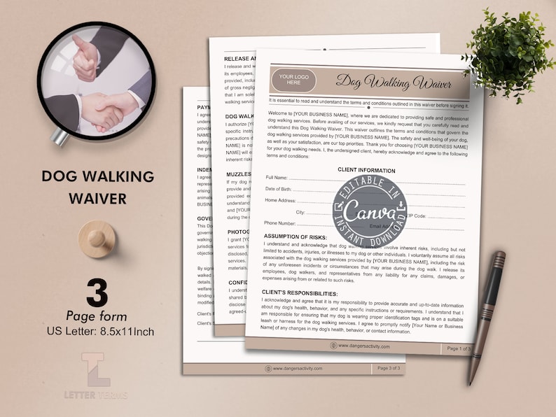 Dog Walking Liability Waiver Pet Release Consent Form - Etsy