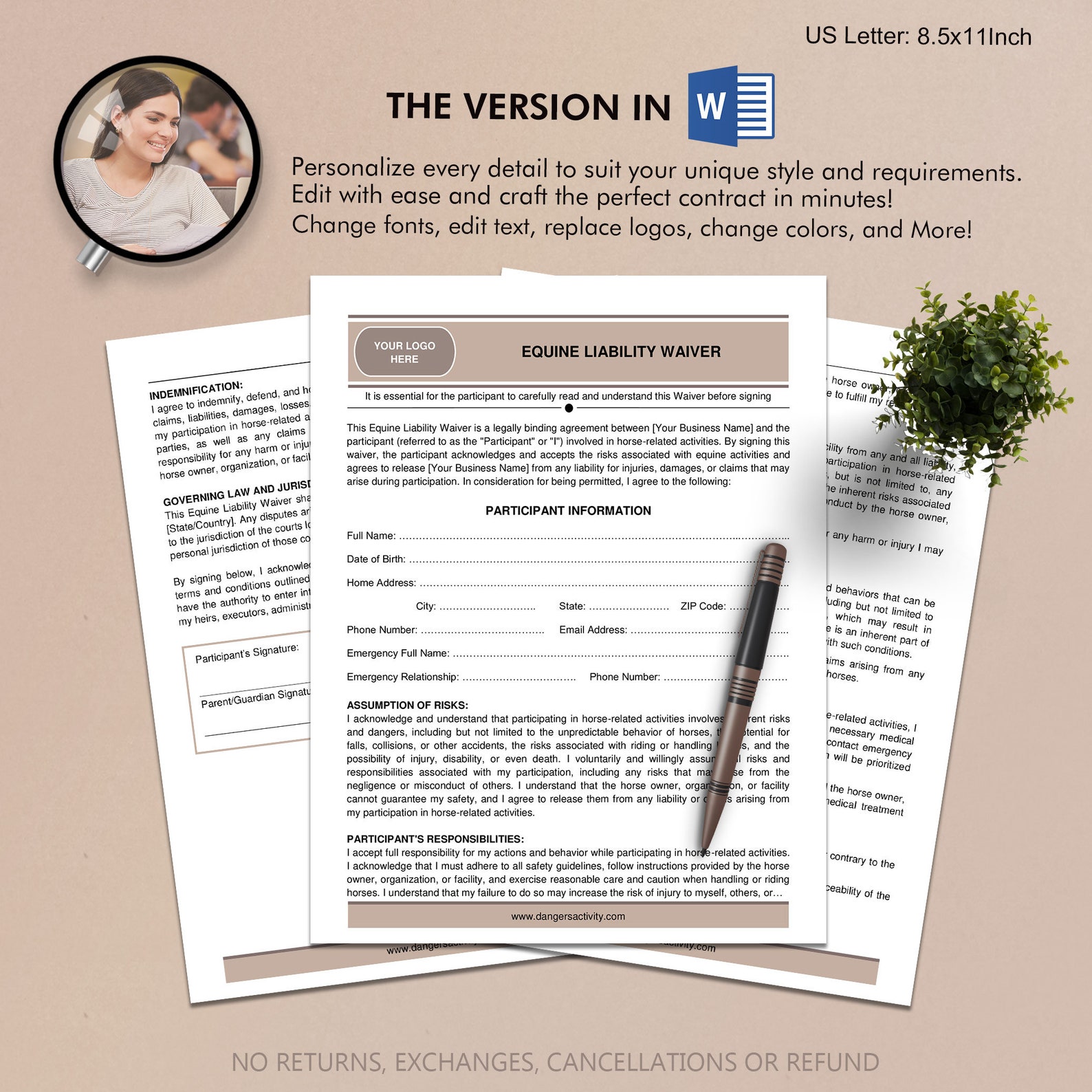 Equine Liability Waiver, Horse Riding Consent Form, Release Agreement ...