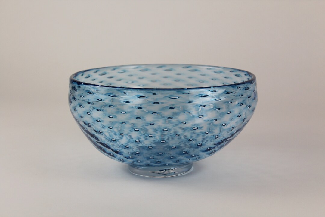 Handblown Sea Blue Bubble Glass Bowl - Etsy