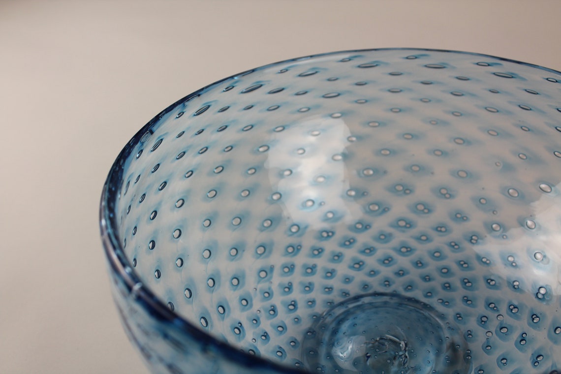 Handblown Sea Blue Bubble Glass Bowl - Etsy