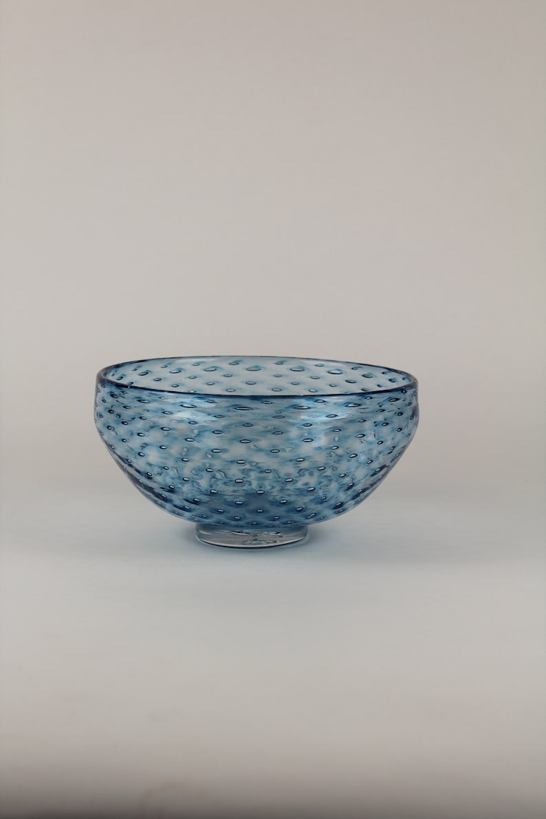 Handblown Sea Blue Bubble Glass Bowl - Etsy