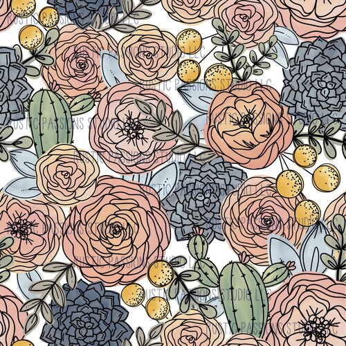 Seamless Hand Drawn BOHO Summer Retro Floral Digital Paper - Etsy