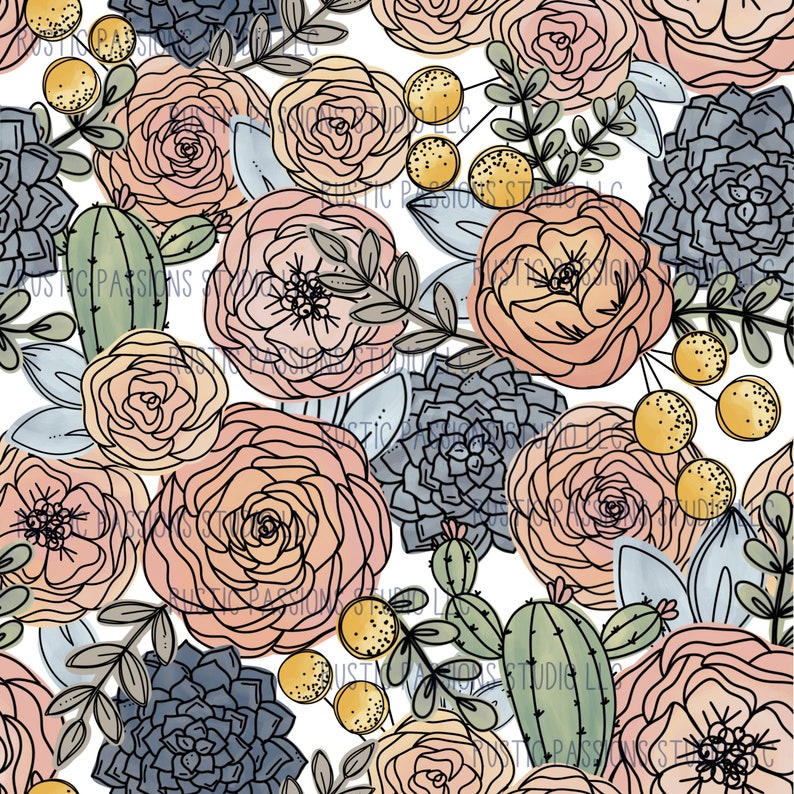 Seamless BOHO Floral Cactus Digital Paper, Printable Sublimation ...
