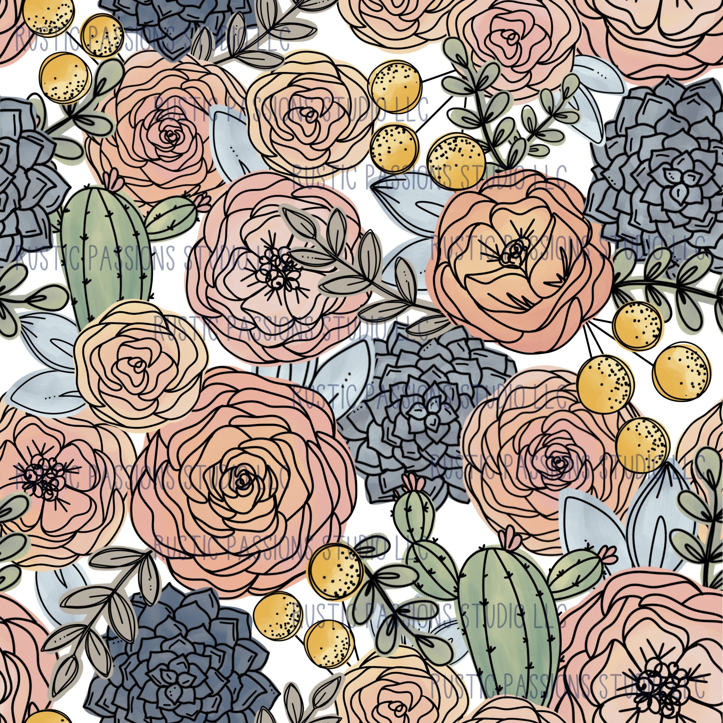 Seamless BOHO Floral Cactus Digital Paper Printable - Etsy