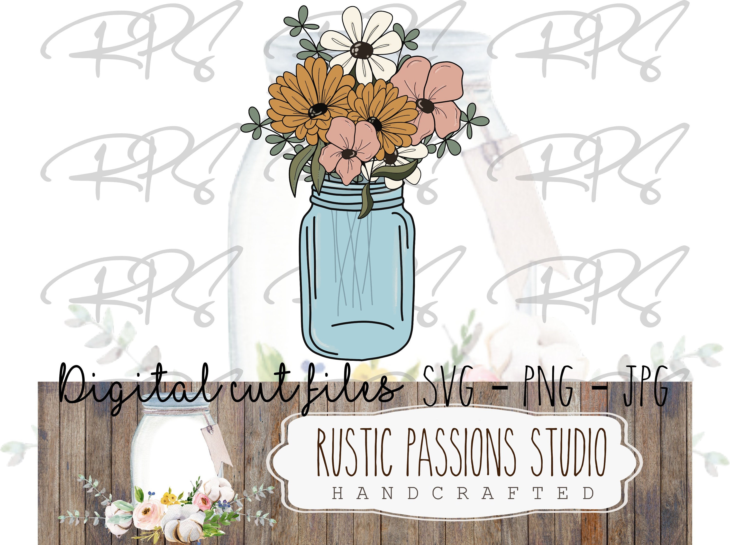 Hand Drawn Floral Mason Jar SVG Decal Digital Download - Etsy