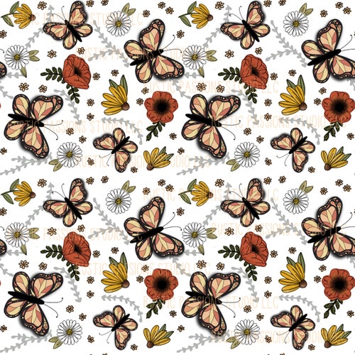 Seamless Hand Drawn BOHO Summer Retro Floral Digital Paper - Etsy