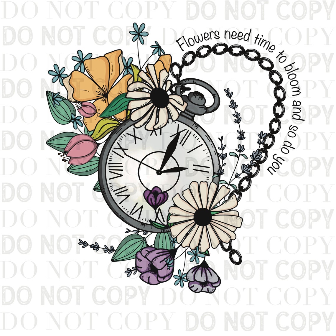 Hand Drawn Floral Pocket Watch Decal DIGITAL DOWNLOAD Png, Floral ...