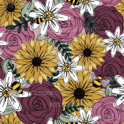 Seamless Hand Drawn BOHO Summer Retro Floral Digital Paper - Etsy