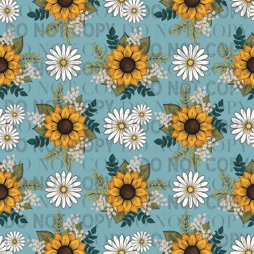 Hand Drawn Seamless Floral Sunflowers and Daisies Digital Paper ...