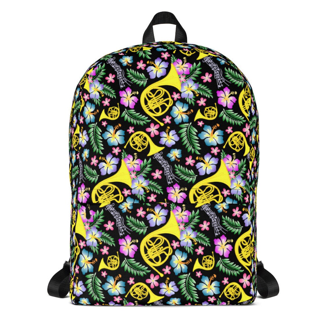 French Horns and Flowers Backpack Black Background | Etsy