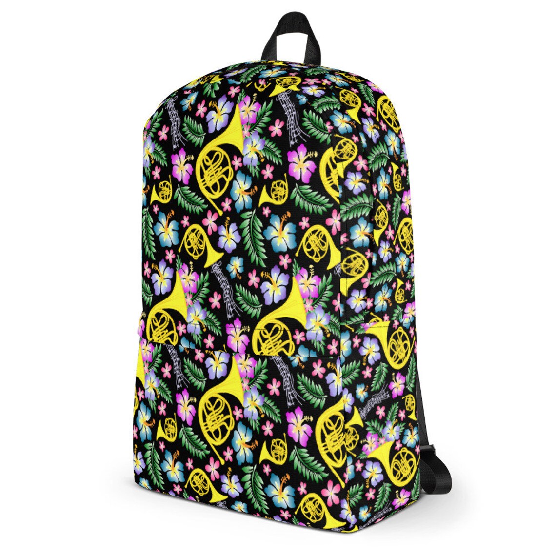 French Horns and Flowers Backpack Black Background | Etsy