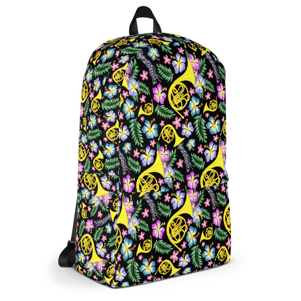 French Horns and Flowers Backpack Black Background - Etsy