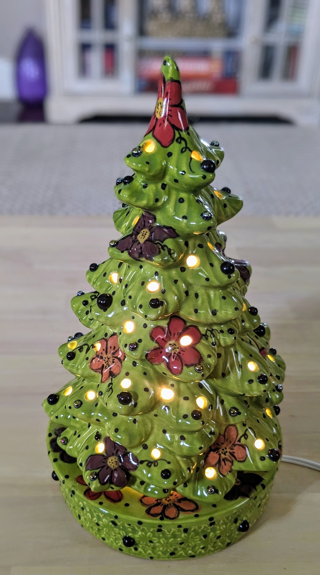 Green Ceramic Tree With Flowers, Ceramic Tree, Christmas Tree, Green ...