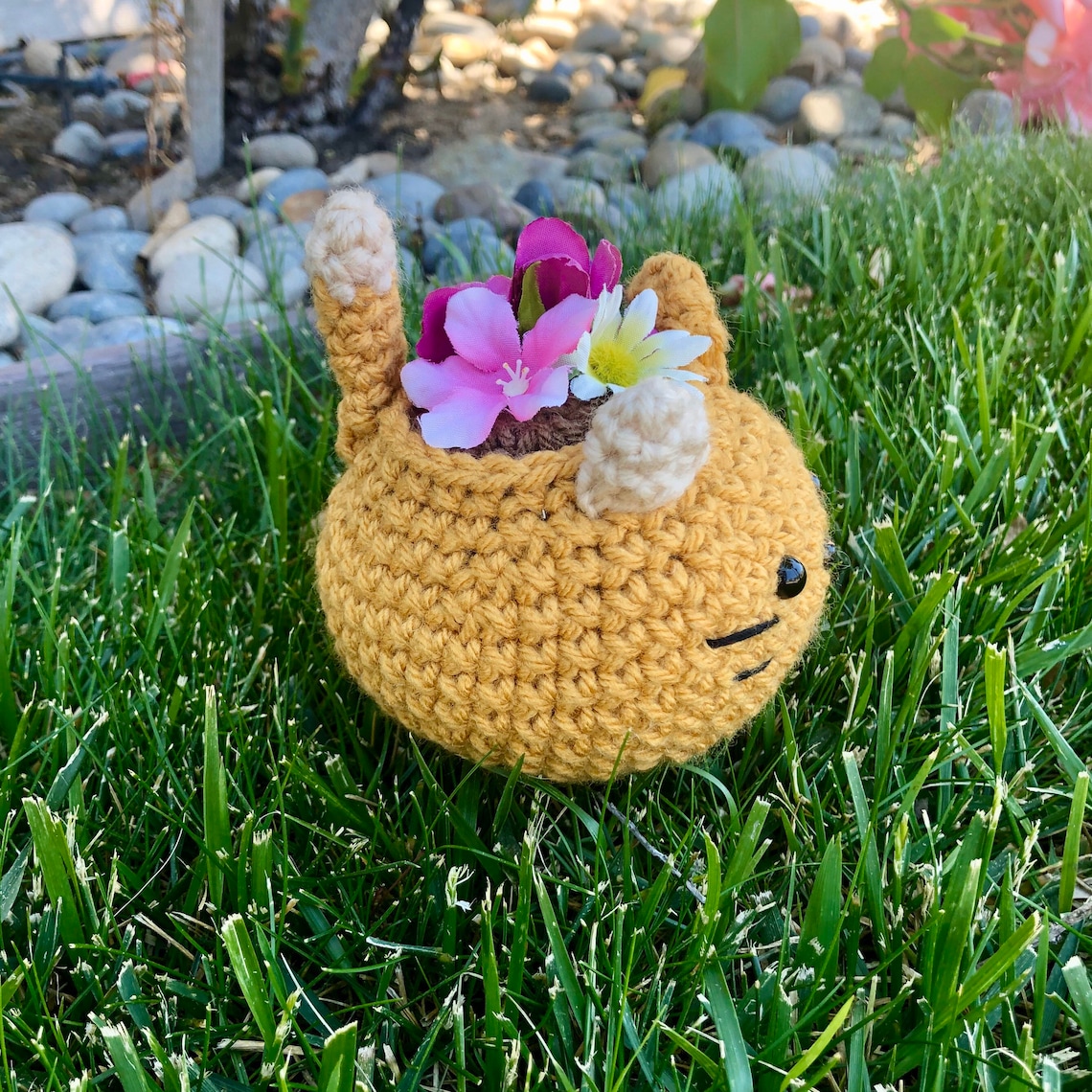 Cat Planter Pot Friend Crochet PDF Pattern, Crochet Amigurumi Pattern ...