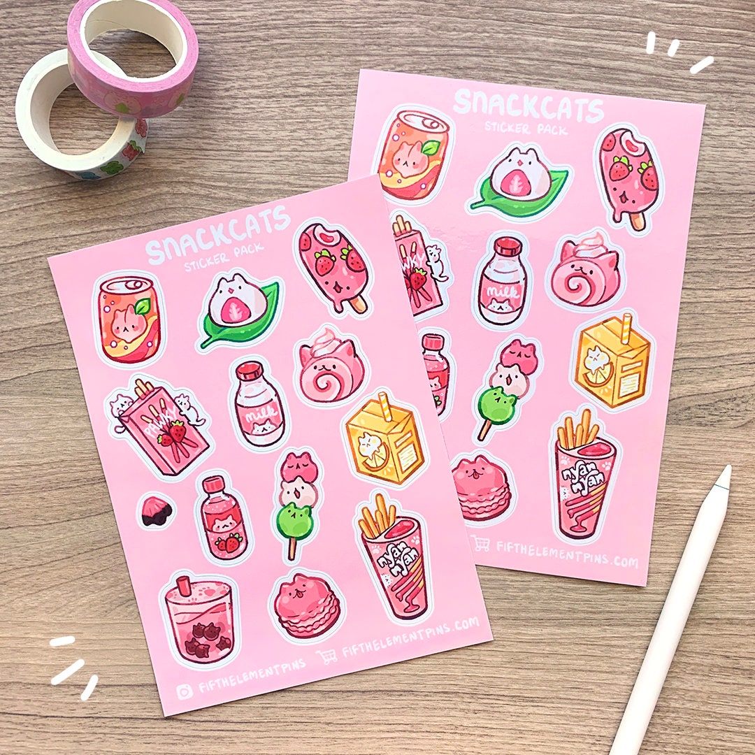 Snack Cats Sticker Sheet | Illustrated Stickers | Kawaii Stickers ...