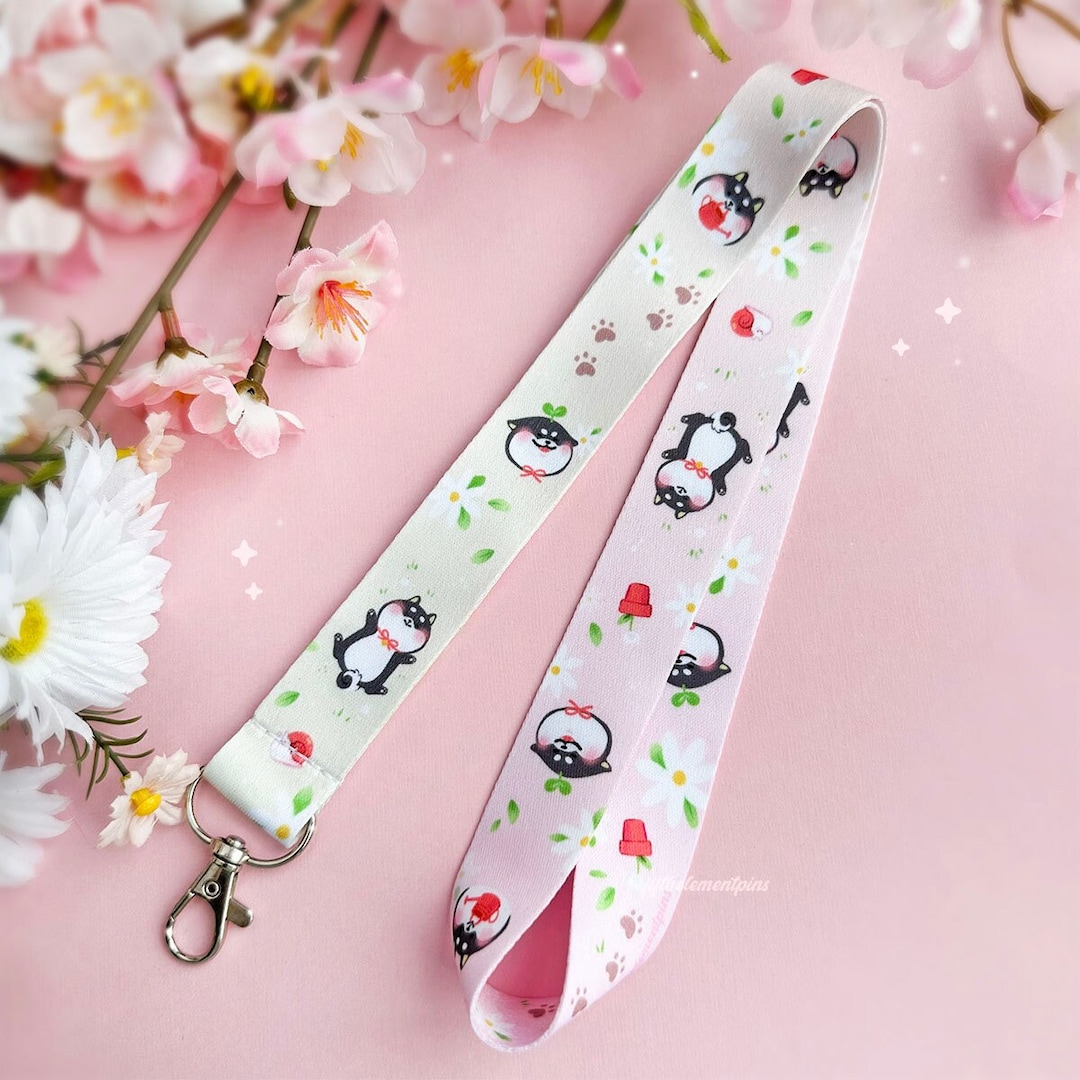 Kawaii Shibas Lanyard | Black White Shiba | Cute Japanese Dog | Pink ...