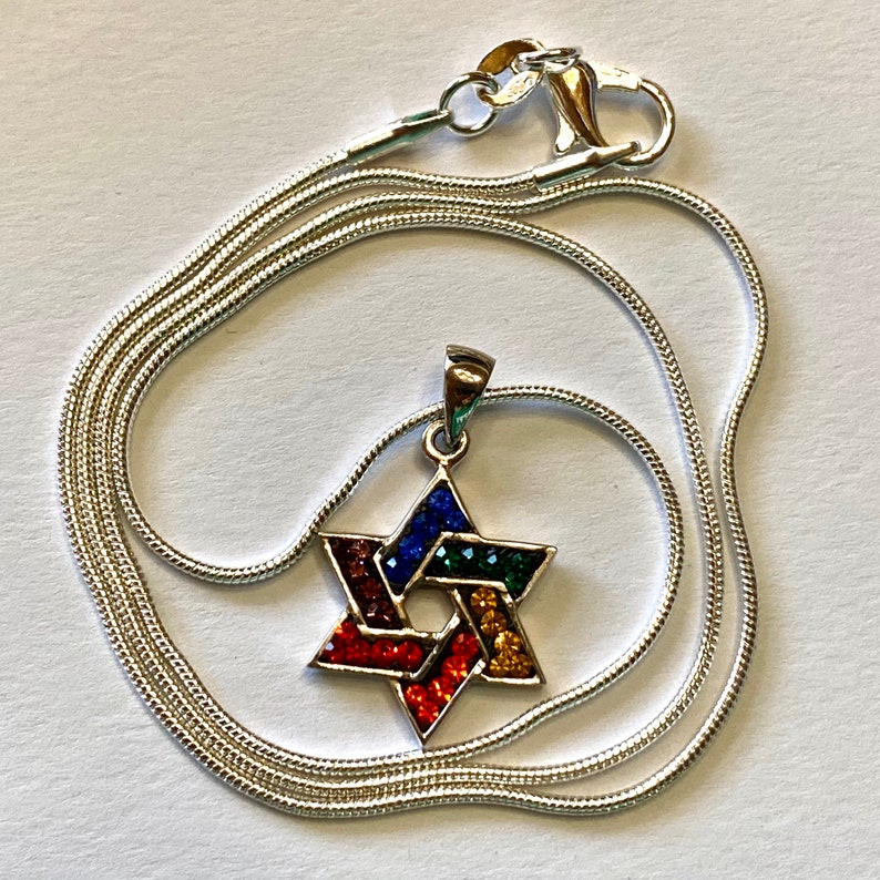 Joodse Biseksuele Davidster Swarovski Zilveren Ketting Hanger LGBTQ ...