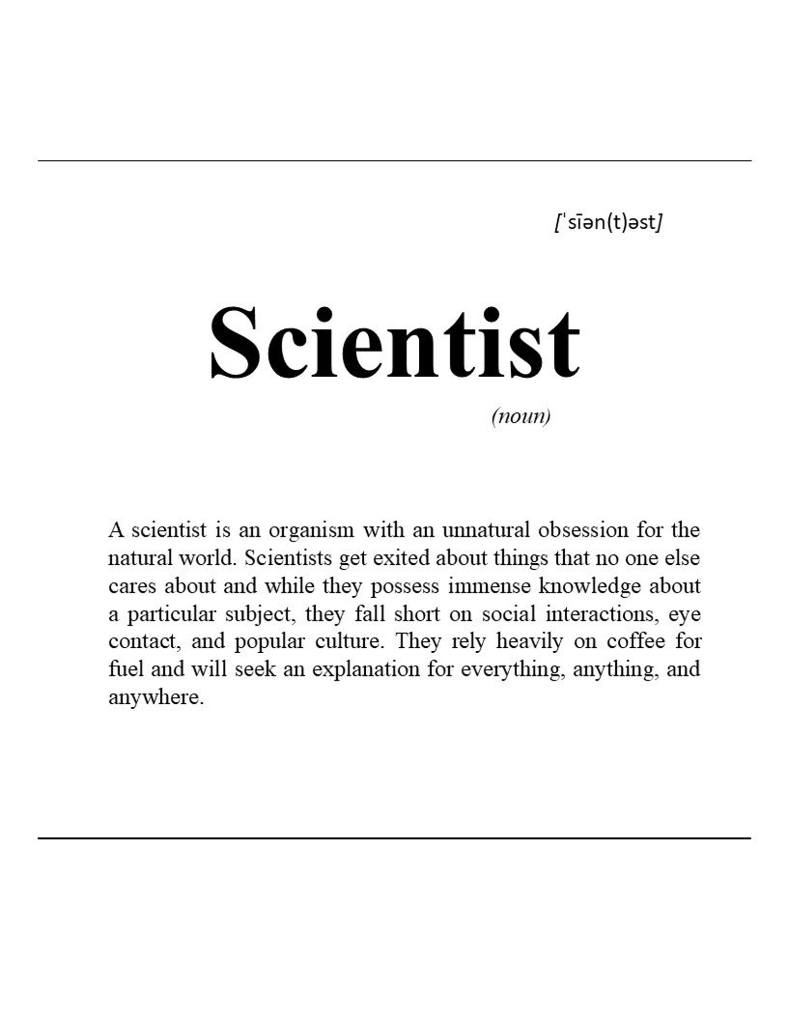 Scientist Definition Funny Dictionary - Etsy