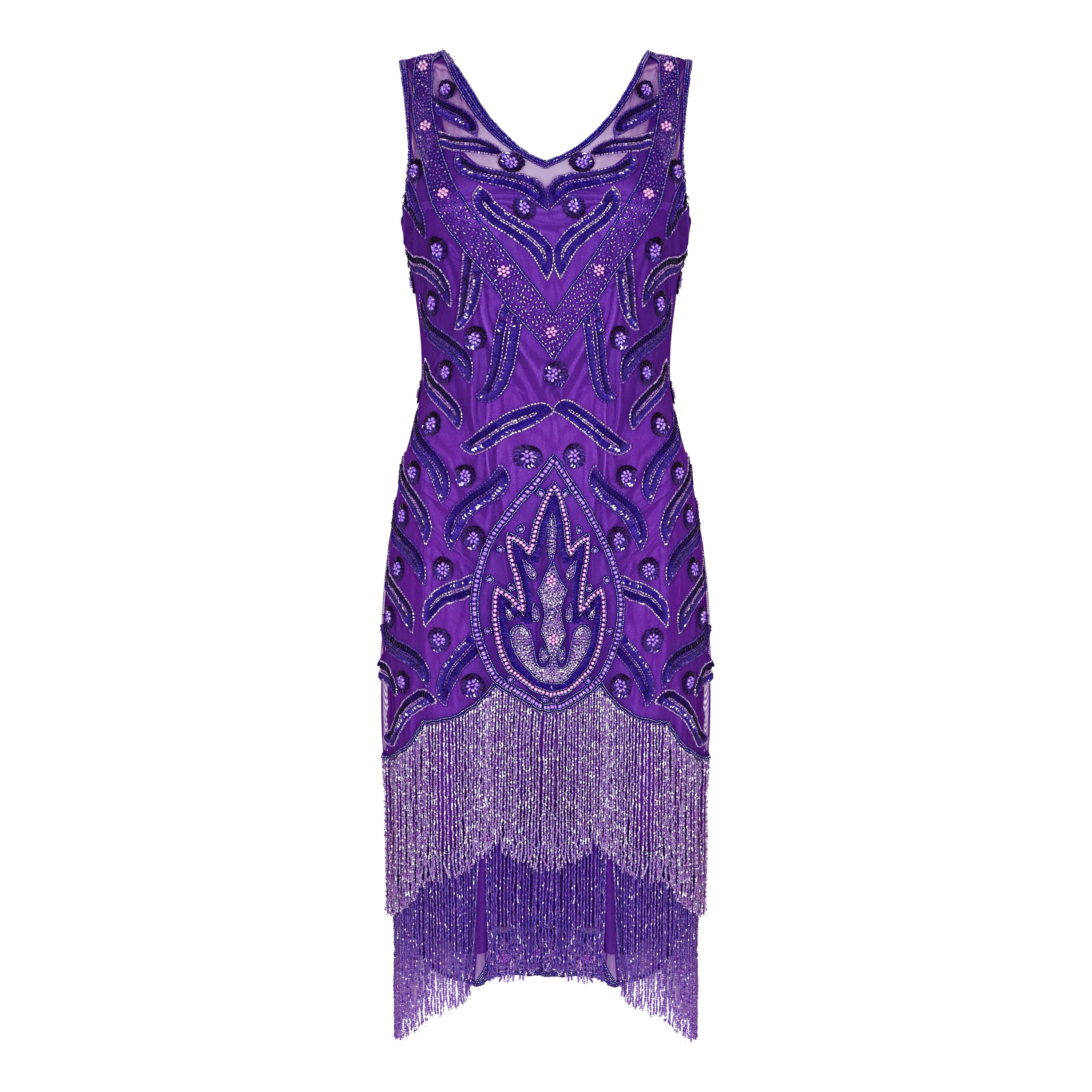 Purple Flapper Fringe Dress 1920s Great Gatsby Art Deco | Etsy