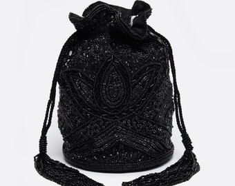 Dollie Hand Beaded Flapper Purse in Black Wedding Bridal Bridesmaids ...