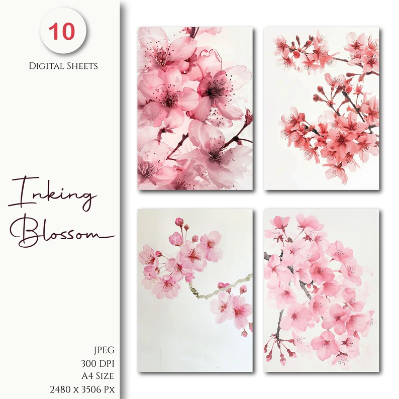 Printable Floral Background, Cherry Blossom, Digital Diary Pages, A4 Size - Etsy
