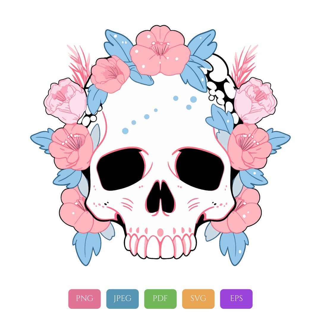 Skull Svg, Cute Skull Svg, Flower Skull Svg. Png/pdf/svg/eps/jpeg - Etsy