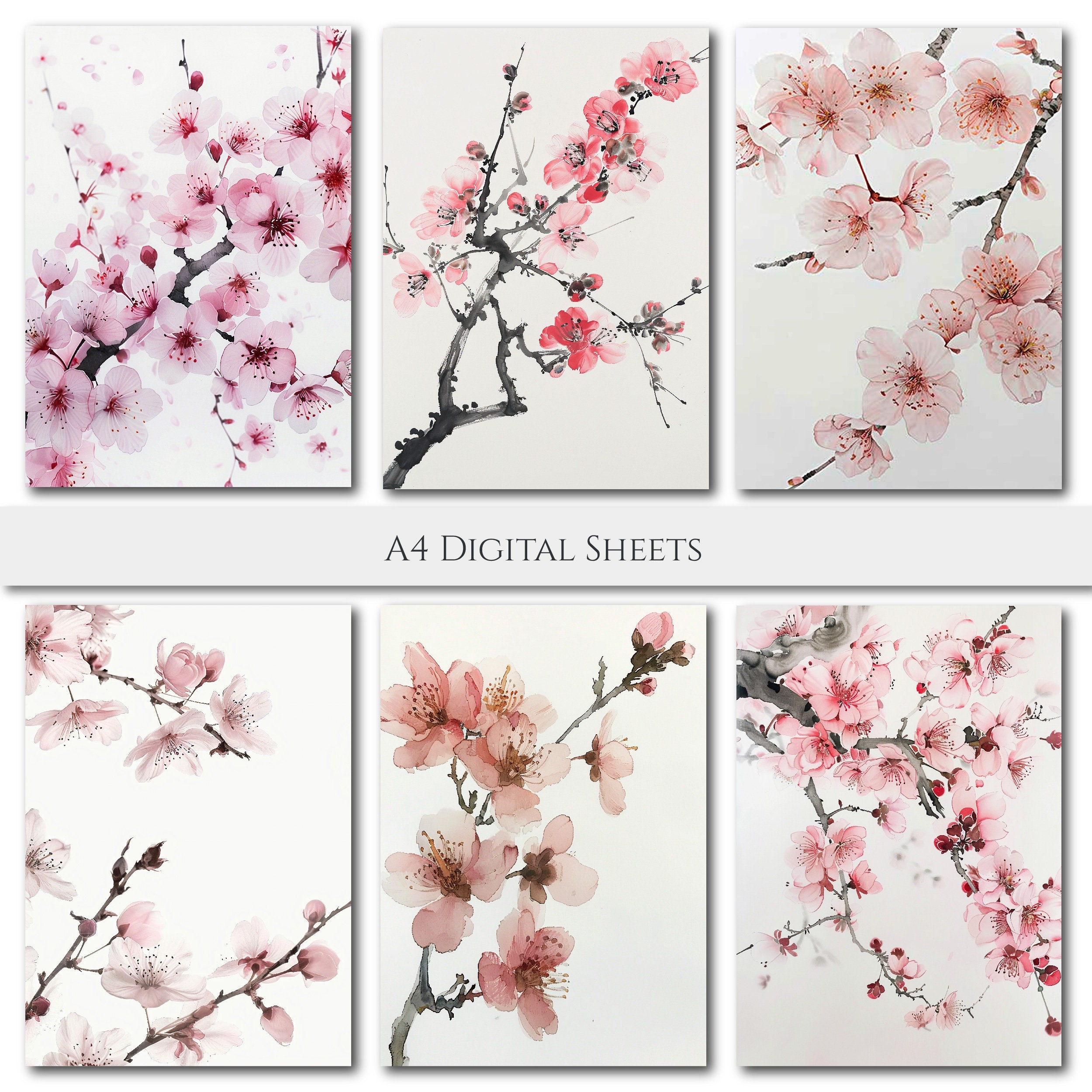 Printable Floral Background, Cherry Blossom, Digital Diary Pages, A4 ...