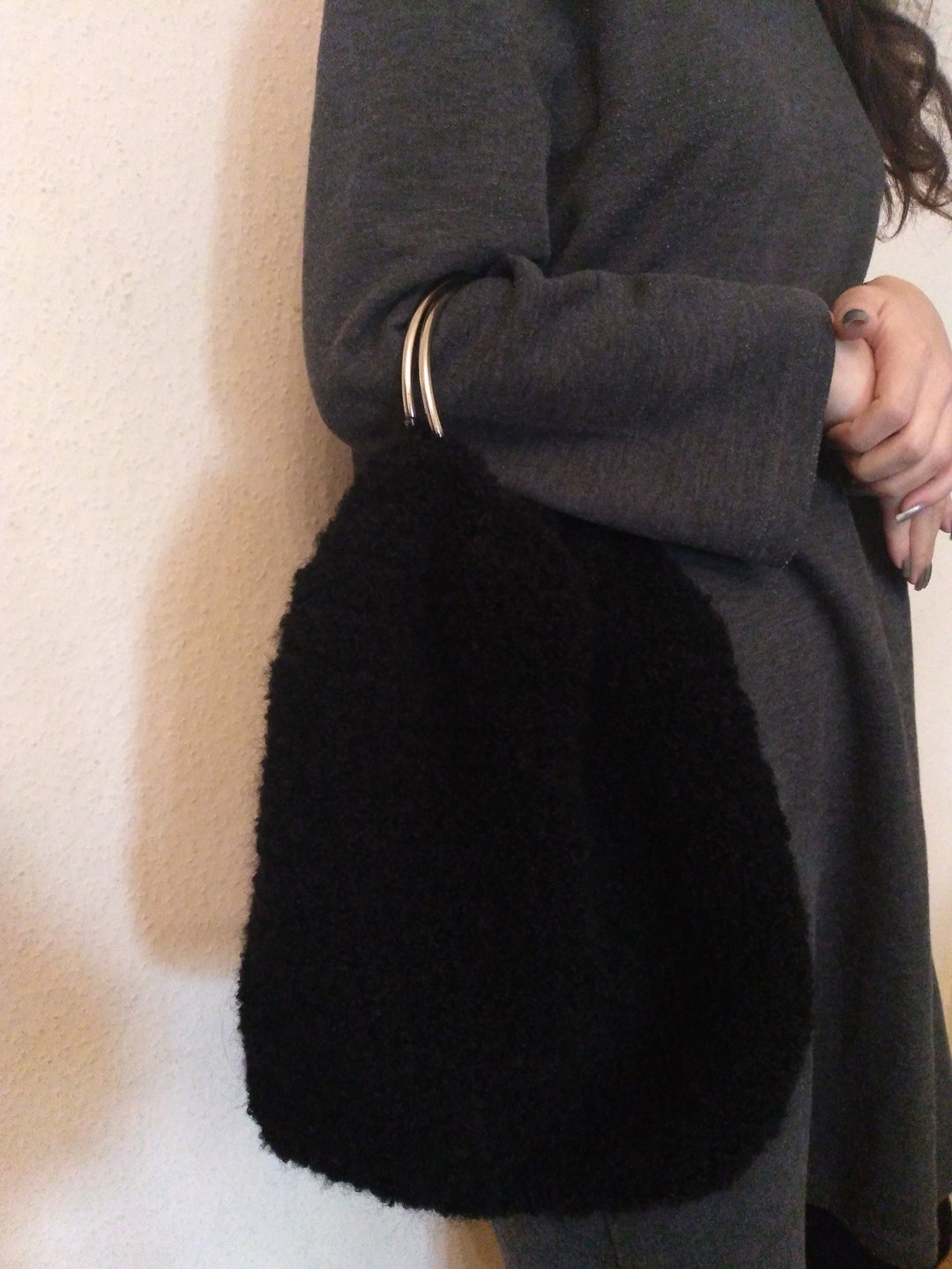 Black Knitted Bag, Boucle Bag, Hand Knitted Bag, Wool Bag, Handbag ...