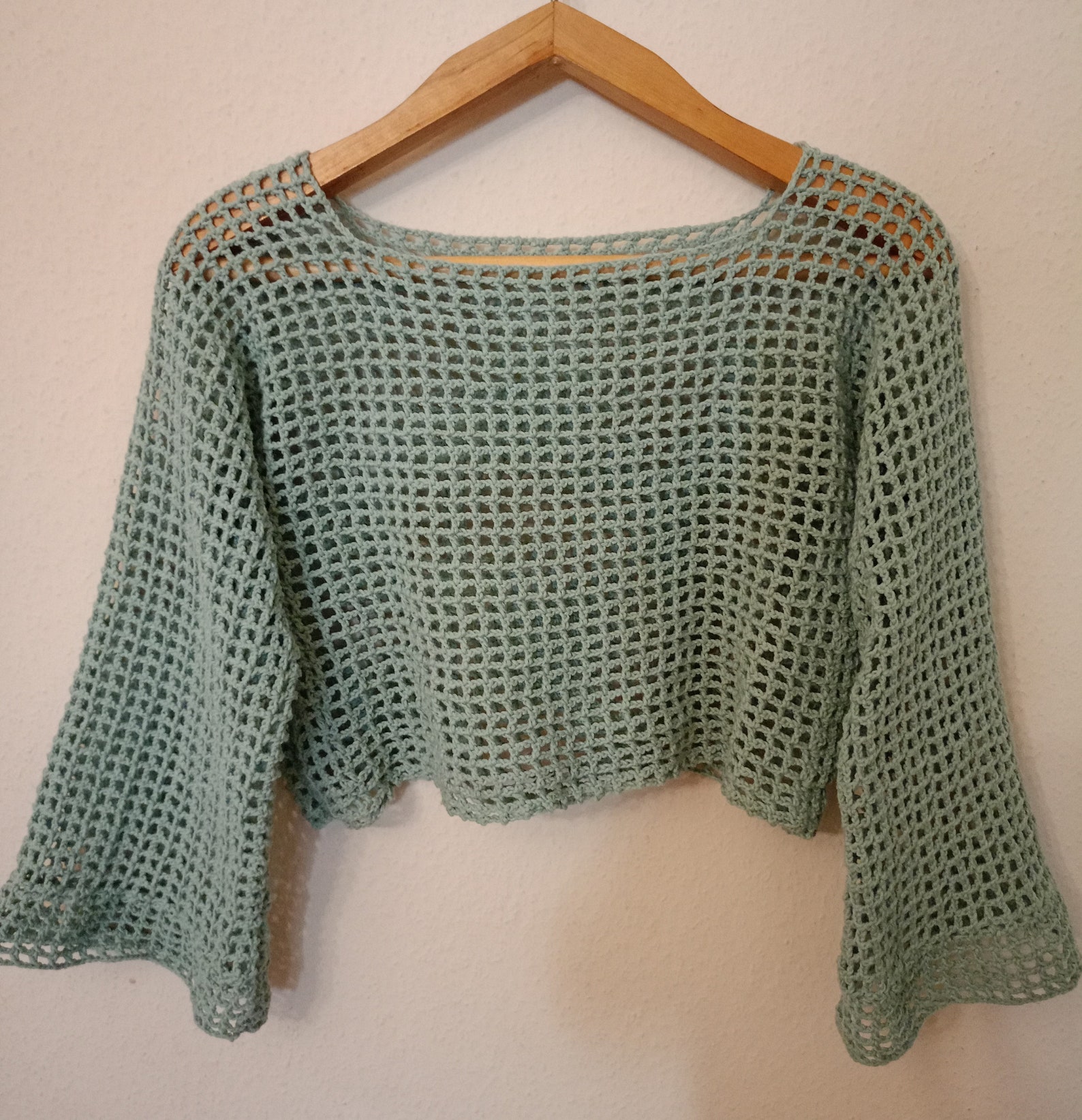 Cropped Crochet Top, Long Sleeve Top, Net Crochet Sweater, Fishnet ...