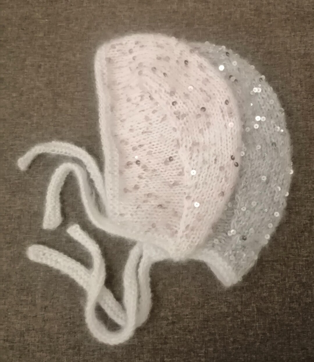 Pink Bonnet With Sequins , Hand Knitted Bow Tie Women, Handmade Light ...