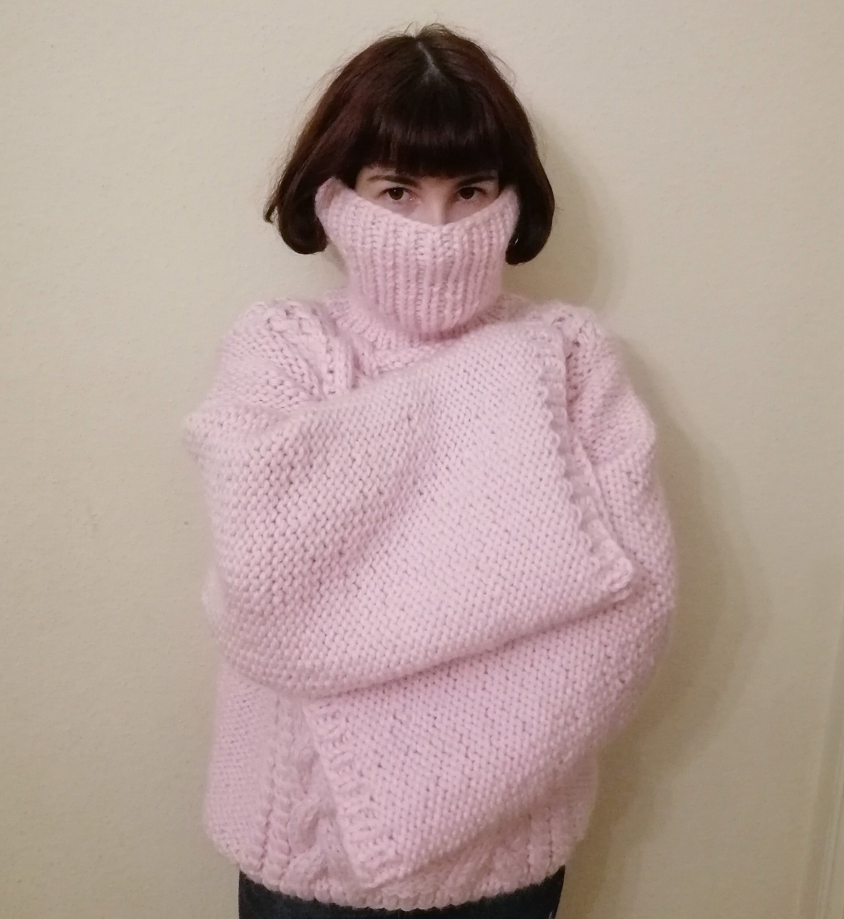 Light Pink Knit Sweater Chunky Knit Sweater Turtleneck Knit Sweater ...