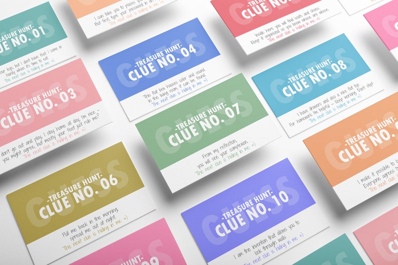 Clue Cards for an Indoor Treasure Hunt, 10 Clues, Digital Instant ...