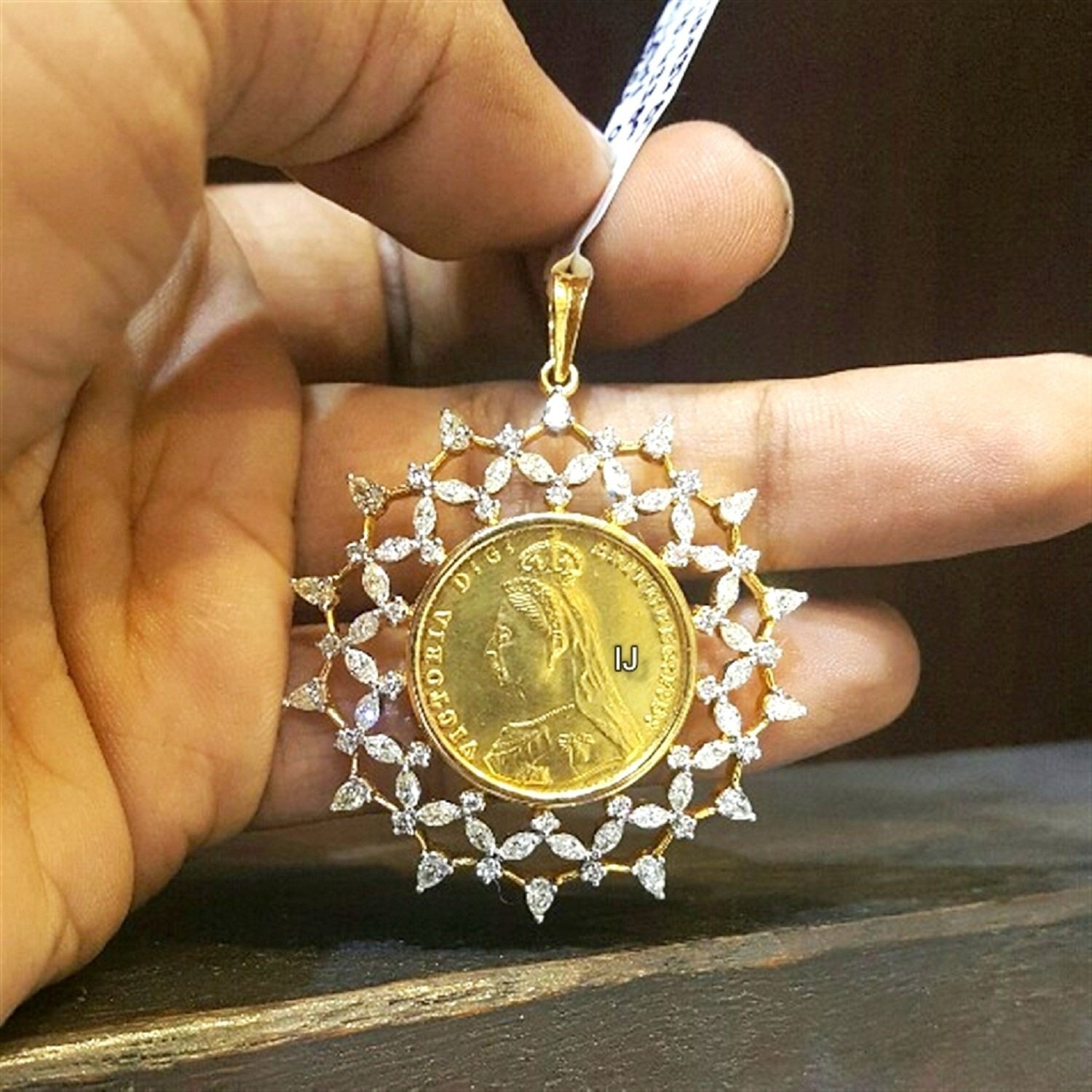 18k gold coin pendent with fine quality diamonds pendent | Etsy