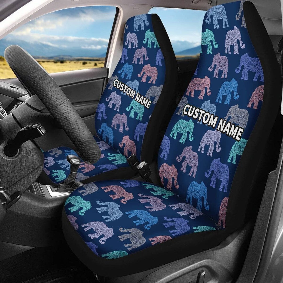 Personalized Elephant Car Seat Covers, Elephant Front Seat Cover ...