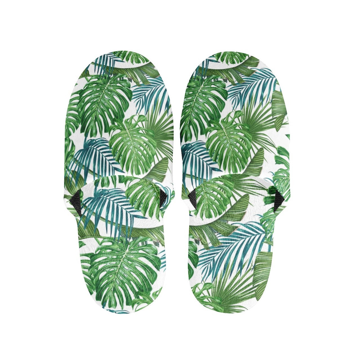 Tropical Leaves Slippers, Suede Fabric, Anti-slip Rubber Soles - Etsy