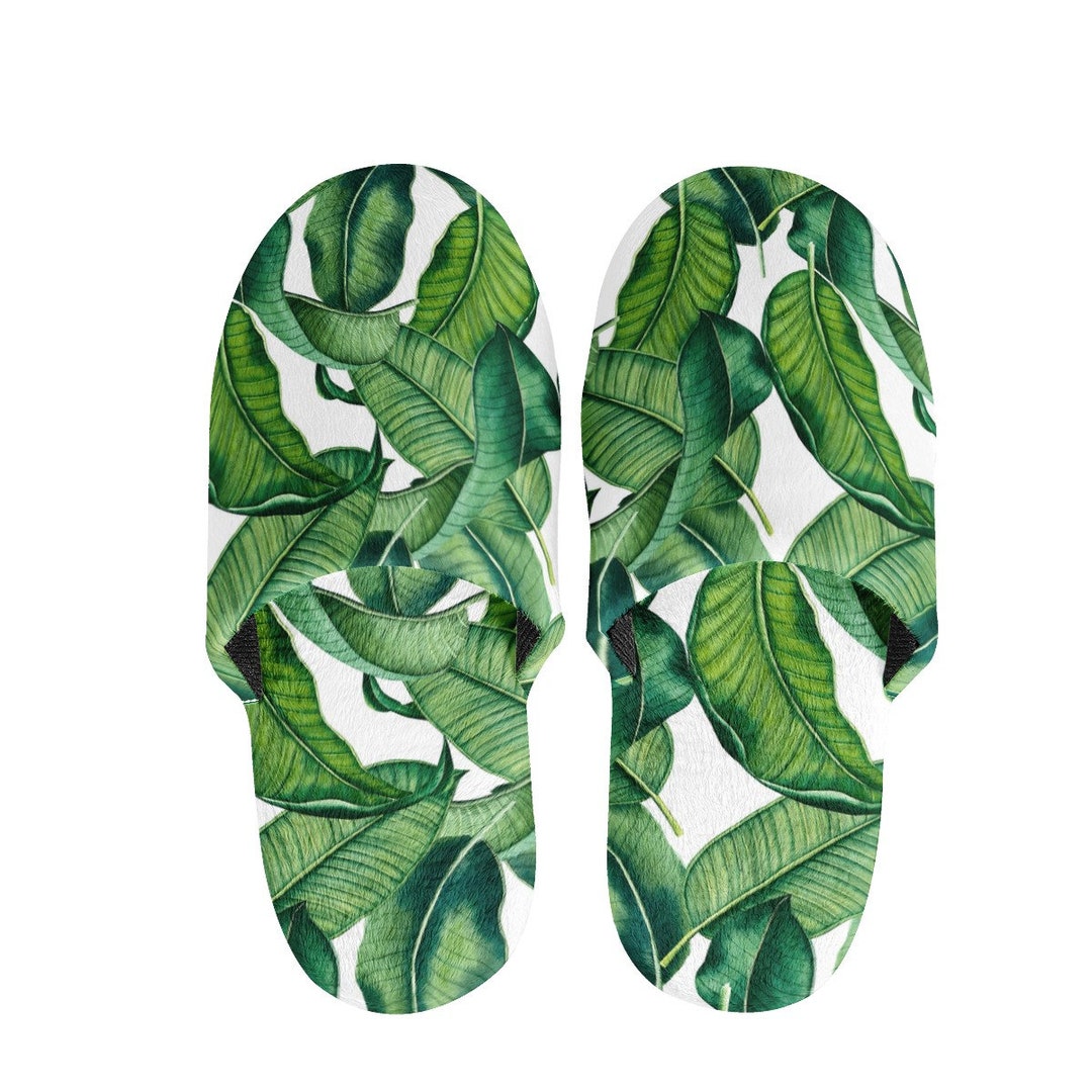 Tropical Leaves Slippers: Soft Suede Fabric, Anti-slip Sole - Etsy