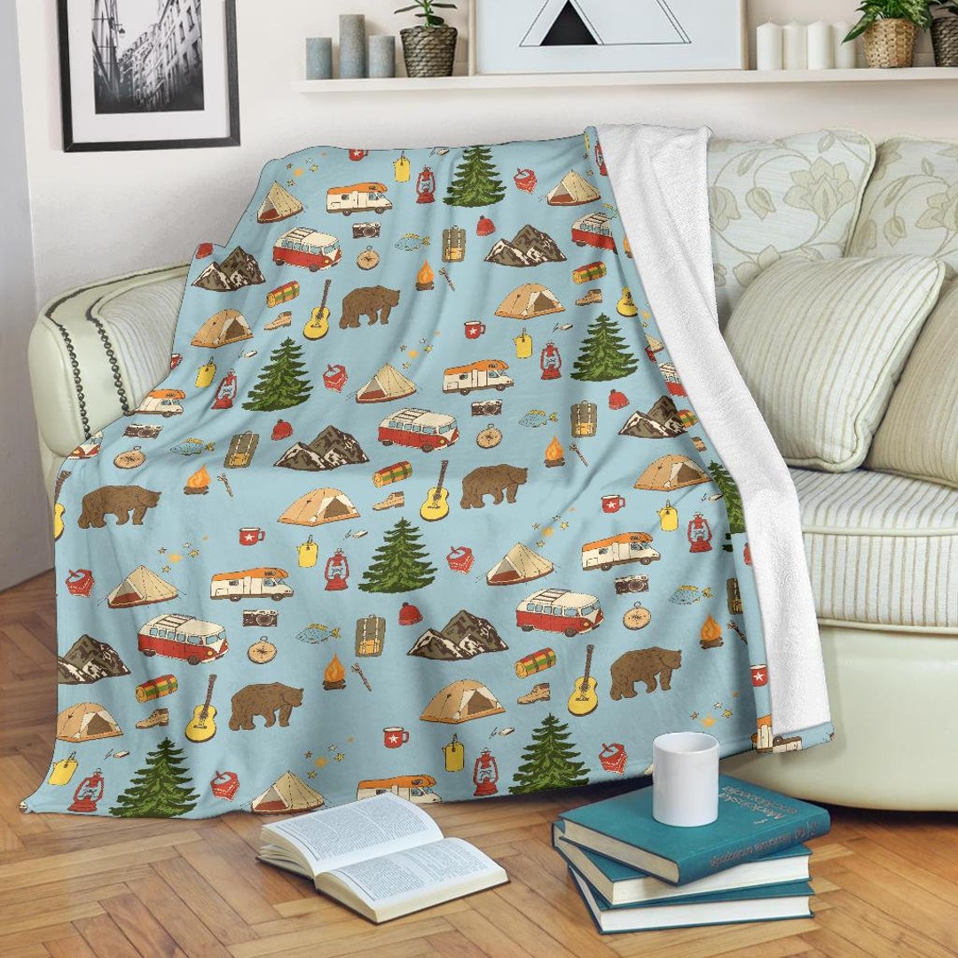 Camping Fleece Throw Blanket: Cozy Camper Design - Etsy