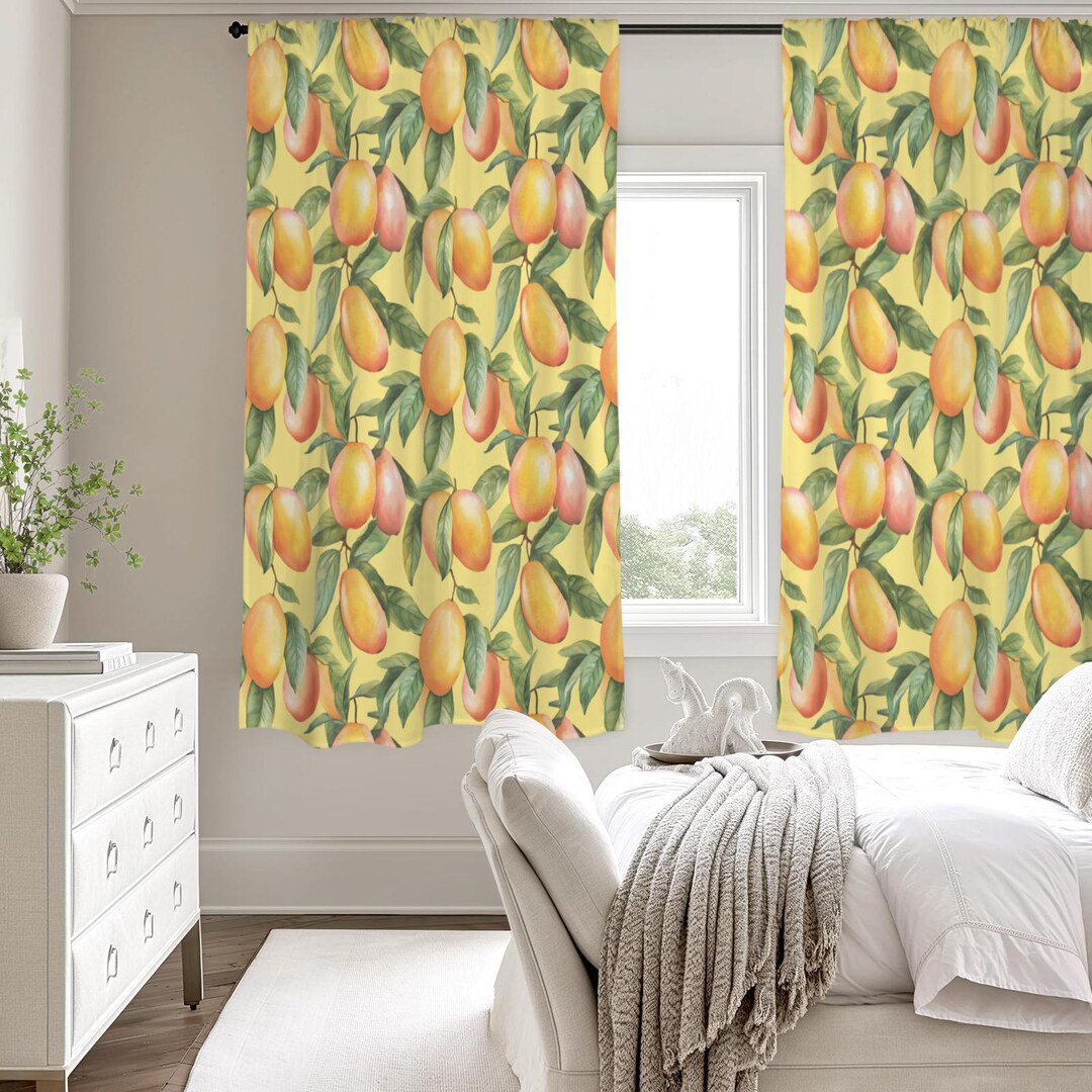 Tropical Mango Print Window Curtains Vibrant Yellow Drapes for Home ...
