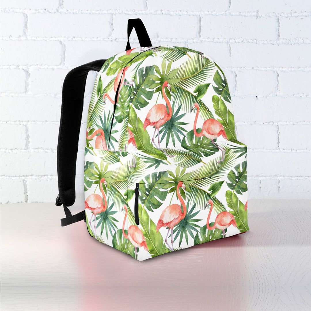 Personalized Flamingo Backpack: Tropical Leaf Print - Etsy