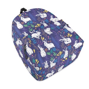 Personalized Rabbit Backpack: Floral Bunny Print, Custom Name - Etsy