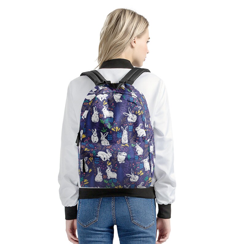 Personalized Rabbit Backpack: Floral Bunny Print, Custom Name - Etsy