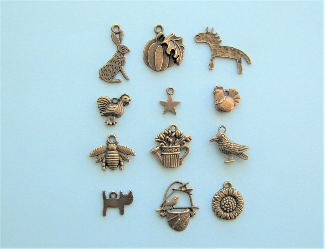 12 Primitive Style Charms, Folk Charms, Prim, Charm Collection, Antique ...