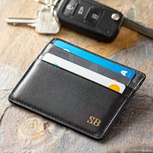 Leather Card Holder Custom Initials Slim Card Wallet RFID - Etsy
