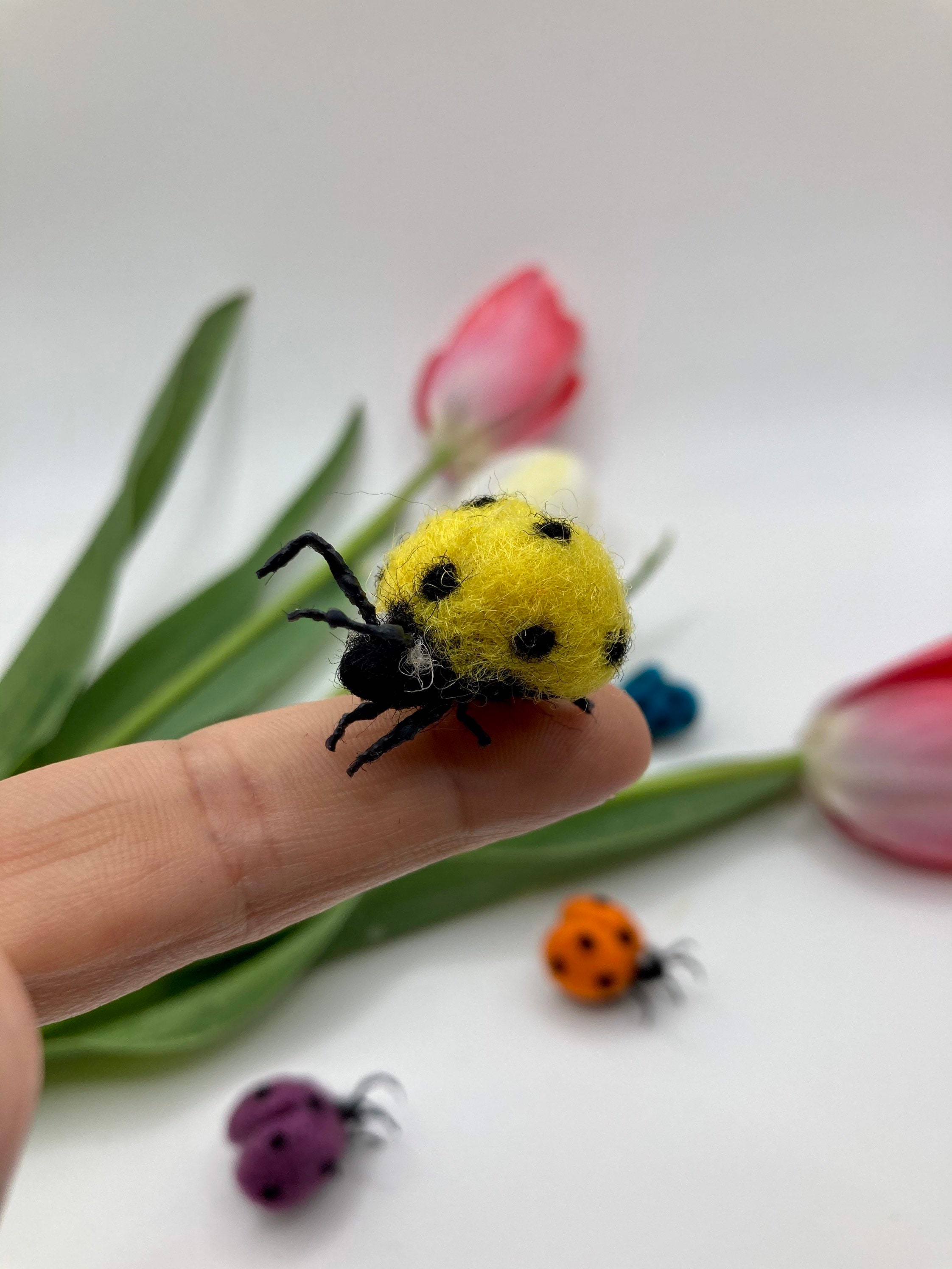 Needle Felted Yellow Ladybug Felted Ladybird Realistic Ladybug | Etsy