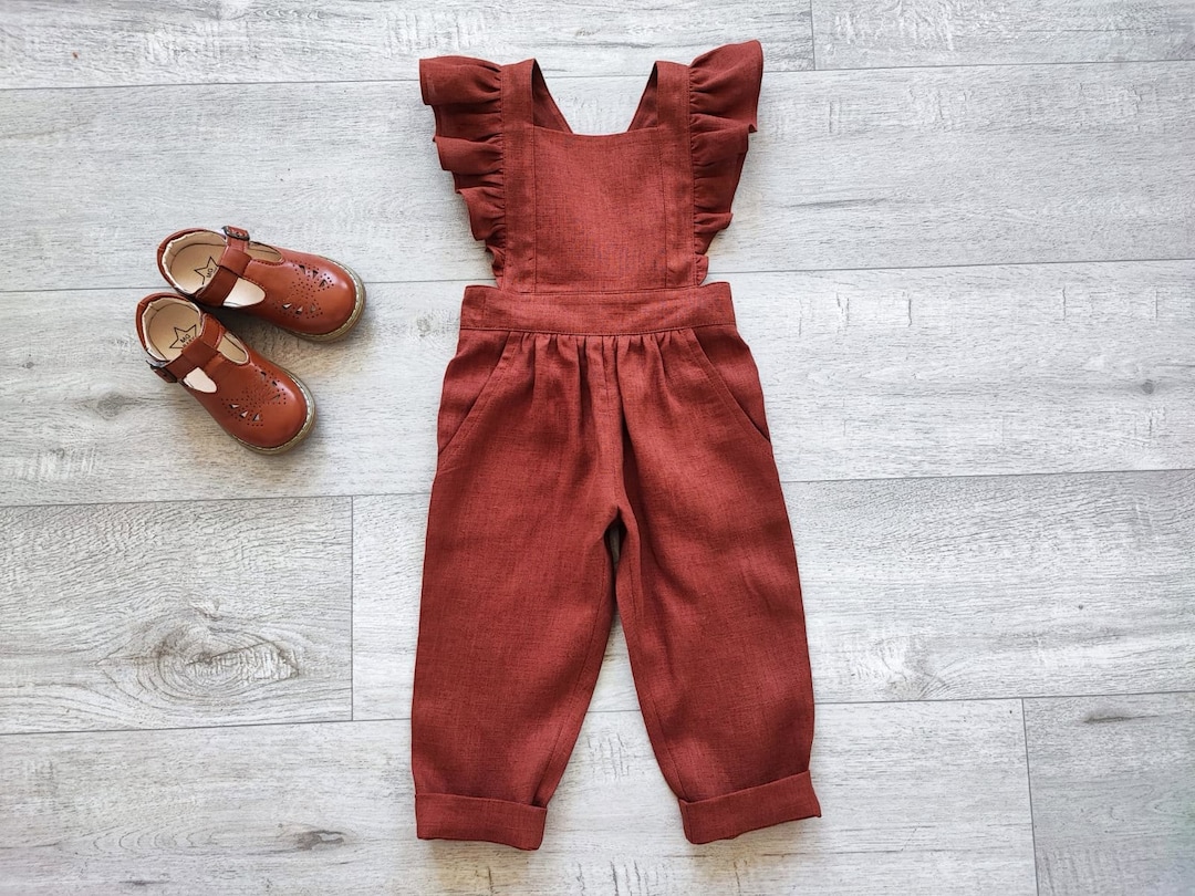 Girl's Rust Ruffle Overalls, Jumpsuits , Toddler Flutter Sleeve ...
